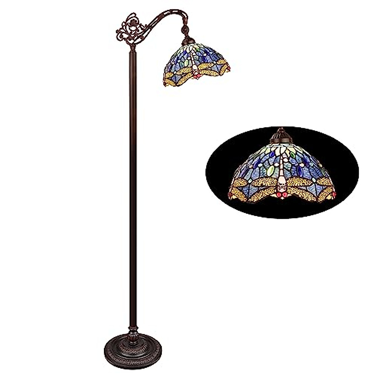 Radiance Goods Dragonfly-Style 1-Light Dark Bronze Finish Reading Floor Lamp 11" Shade