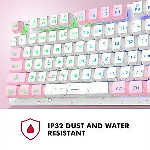 NPET K10 Wired Gaming Keyboard, RGB Backlit, Spill-Resistant Design, Multimedia Keys, Quiet Silent USB Membrane Keyboard for Desktop, Computer, PC（Camellia）