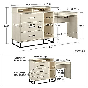 Novogratz Kelly 3 in 1 Media Dresser and Desk Combo, Ivory Oak