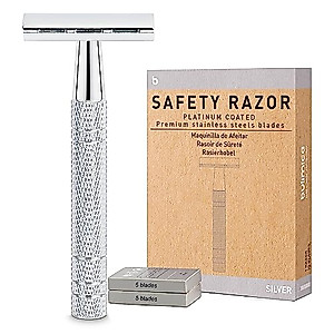 Reusable Double Edge Safety Razor for Women, Single Blade Razors for Men, with 10 Platinum Coated Stainless Steel Razor Blades, Metal DE Razor for a Close Smooth Shave, Sustainable Living Choice