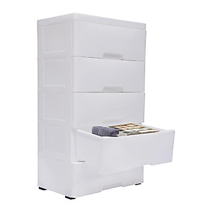 Fermoirper Storage Drawers 5 Drawer Storage Organizer 17.72 * 11.81 * 33.07in Plastic Drawers Stackable Clothes Drawer Plastic Dressers With Drawers Vertical Storage Tower（White）
