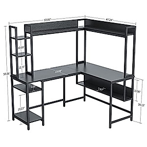 CubiCubi L-Shaped Desk with Hutch, 60" Corner Computer Desk, Large Home Office Desk with Bookshelf and Storage Shelves, Space-Saving, Black