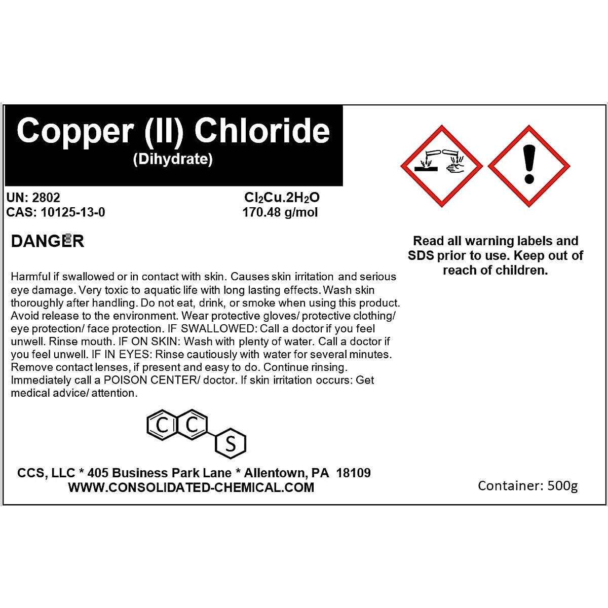 Copper (II) Chloride Dihydrate - High-Purity Laboratory Reagent (250 Grams)