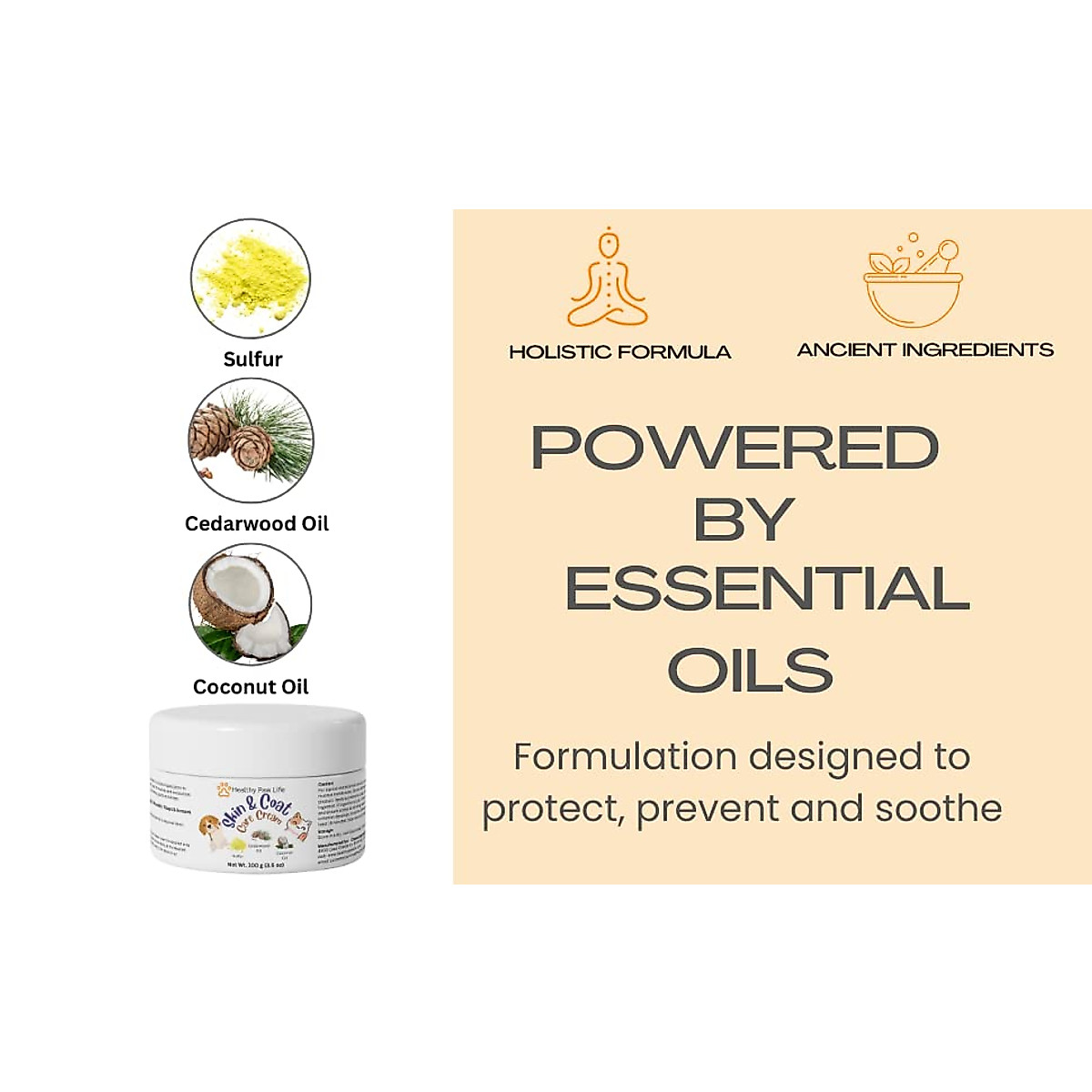 Skin and Coat Care Ointment for Pets - Itchy or Dry Skin, Wounds, Hot Spots – Sulfur, Cedarwood Oil, Coconut Oil – Preventive, Protective and, Soothing Ointment - Dogs, Cats, Puppies, Kittens (2 oz)