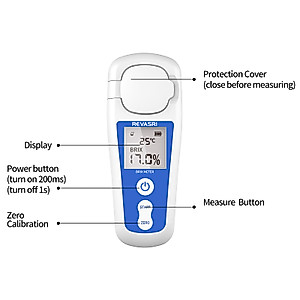 REVASRI Digital Brix Refractometer, Rechargeable Brix Meter for Liquid Sugar Content with LCD, 0-55% Range ±0.2% Accuracy with Auto Temperature Compensation