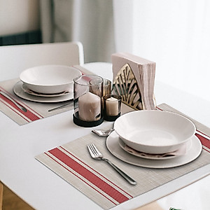 Vinjiasin Placemats Set of 4 Vinyl Woven Red Stripes Table Mats Washable Heat Resistant Sturdy Easy to Clean Kitchen for Dining Table Indoor Outdoor Christmas Decorations