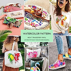 Watercolor Heat Transfer Vinyl,12" x 10",Ink Pattern Iron-on Vinyl Tie Dye Print HTV Rolls Bundle for T-Shirts Clothes Fabric,Heat Press Vinyl DIY Supplies