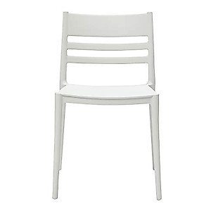 Amazon Basics White, Curved Back Dining Chair-Set of 2, Premium Plastic & White, Armless Slot-Back Dining Chair-Set of 2, Premium Plastic