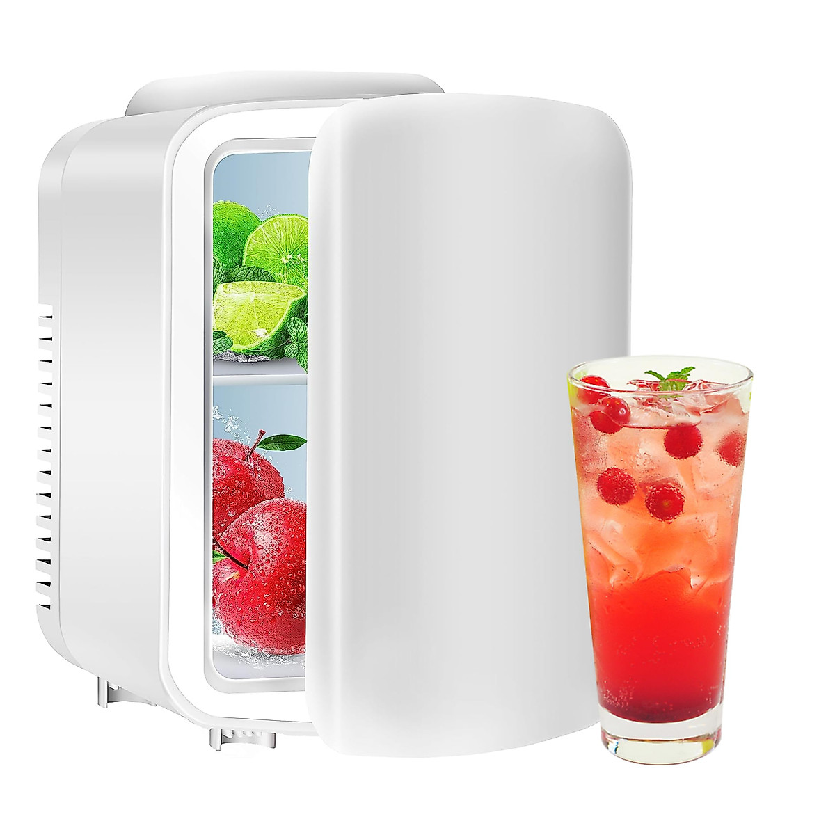 YSSOA 4L Mini Fridge with 12V DC and 110V AC Cords, 6 Can Portable Cooler & Warmer Compact Refrigerators for Food, Drinks, Skincare, Office Desk, White, Bedroom, Dormitory, Car, White