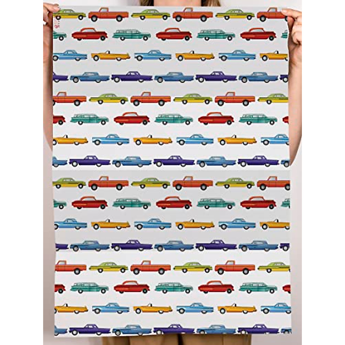 CENTRAL 23 Car Wrapping Paper For Men - 6 Sheets White Gift Wrap - Vintage Cars - For Birthday Valentines Christmas Anniversary - Comes With Fun Stickers - Recyclable