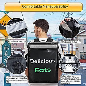 maxer Insulated Food Delivery Backpack, 13.78" L x 9.85" W x 18.5" H Insulated Cooler Bag, Portable Pizza Delivery Thermal Backpack, Water Resistant Commercial Grade Food Delivery Bag (BLACK)