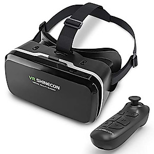 DLseego VR Headset Design for iPhone & Android Phone, Remote Controller 3D Glasses Goggles HD Virtual Reality Headset Comfortable Adjustable Distance for Phones 4.7-6.53inch -Black