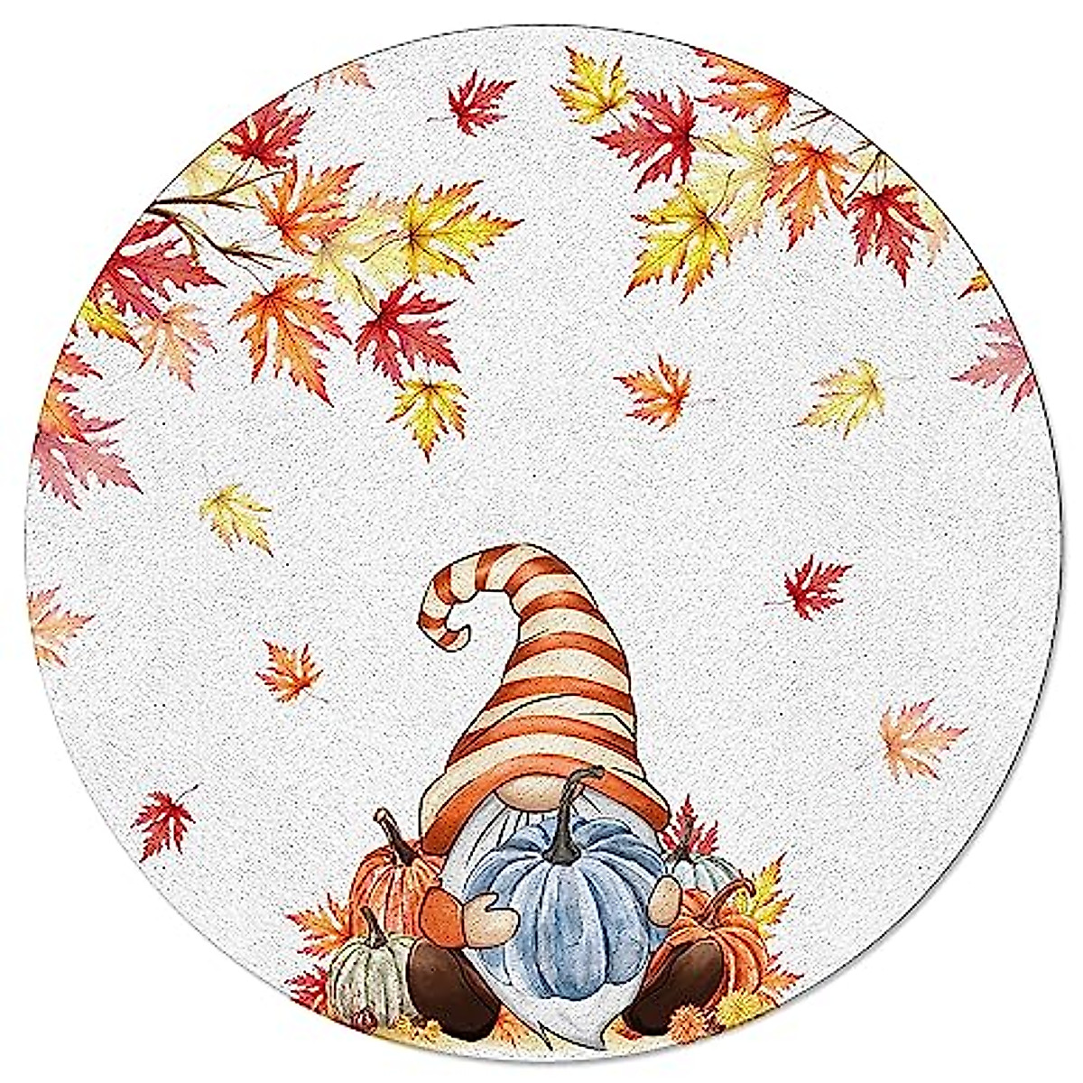 Large Round Area Rug for Living Room Bedroom, 3ft Non-Slip Rugs for Kids Room, Fall Thanksgiving Gnome with Pumpkin and Maple Leaves Washable Carpet Floor Mat for Home Nursery Room Decor