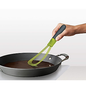 Joseph Joseph Twist Whisk 2-In-1 Collapsible Balloon and Flat Whisk Silicone Coated Steel Wire, Gray/Green