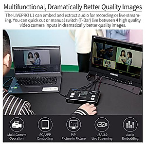 FEELWORLD LIVEPRO L1 4 x HDMI Inputs Multi Format Video Mixer Switcher USB 3.0 Output Real Time Live Streaming Multi Camera Production