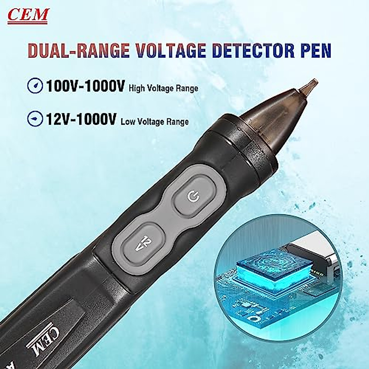 CEM AC-15EX Voltage Tester,Non-Contact Volt Tester, with Dual Range AC 12V-1000V/100V-1000V, Live/Null Wire Tester, Buzzer Alarm, Wire Breakpoint Finder, Flashlight, Ex ib IIB T4 (ATEX)