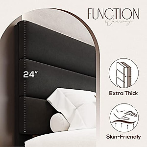 WEEWAY King Bed Frame Platform Bed with Velvet Upholstered Headboard and Wooden Slats Support, Heavy Duty Mattress Foundation, No Box Spring Needed, Easy Assembly, Black