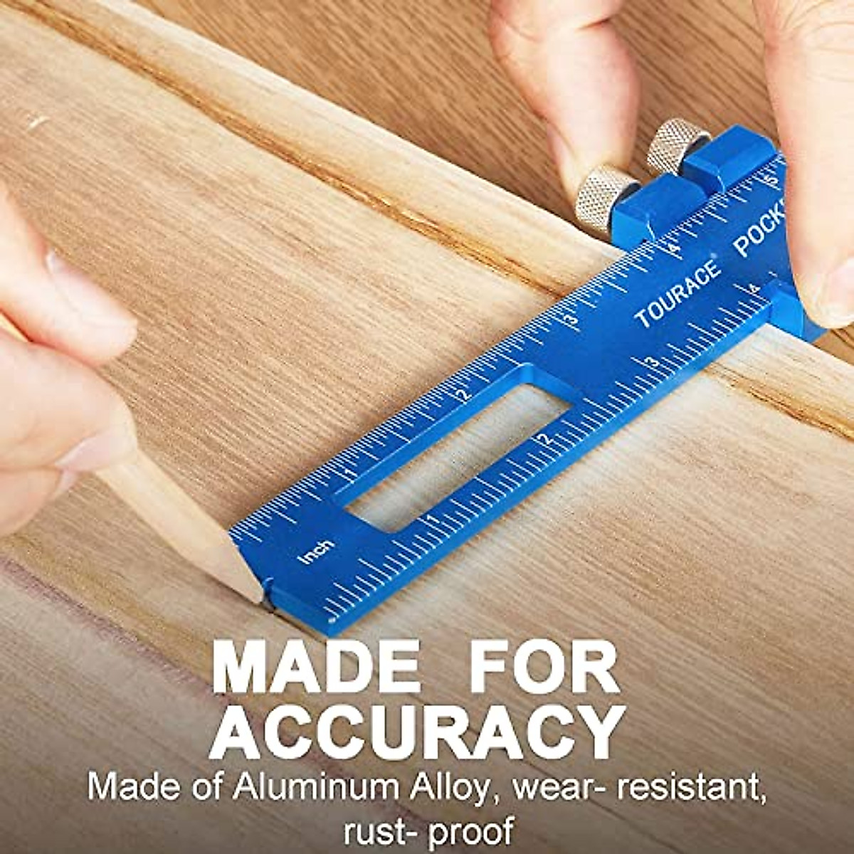 TOURACE Aluminum Woodworking Rulers with Slide Stop (3 Pcs) Precision Pocket Ruler Metal T Track Ruler, Square Ruler Inch and Metric Marking Measuring Scribing Ruler