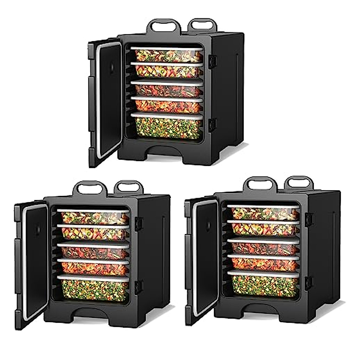 COSTWAY End-Loading Insulated Food Pan Carrier, for 5 Full-Size Pan, 81 Quart Capacity, Food-grade LLDPE Material, Portable Food Warmer with Fastener, Ideal for Canteen and Restaurant Use