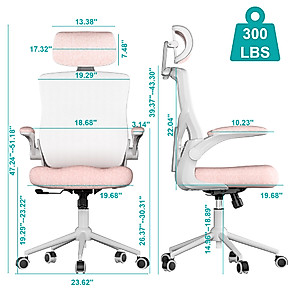 Ergonomic Office Chair, High Back Mesh Desk Chair with Molded Foam Cushion, Adjustable Headrest, Lumbar Support, Lock Function (Petal Pink)
