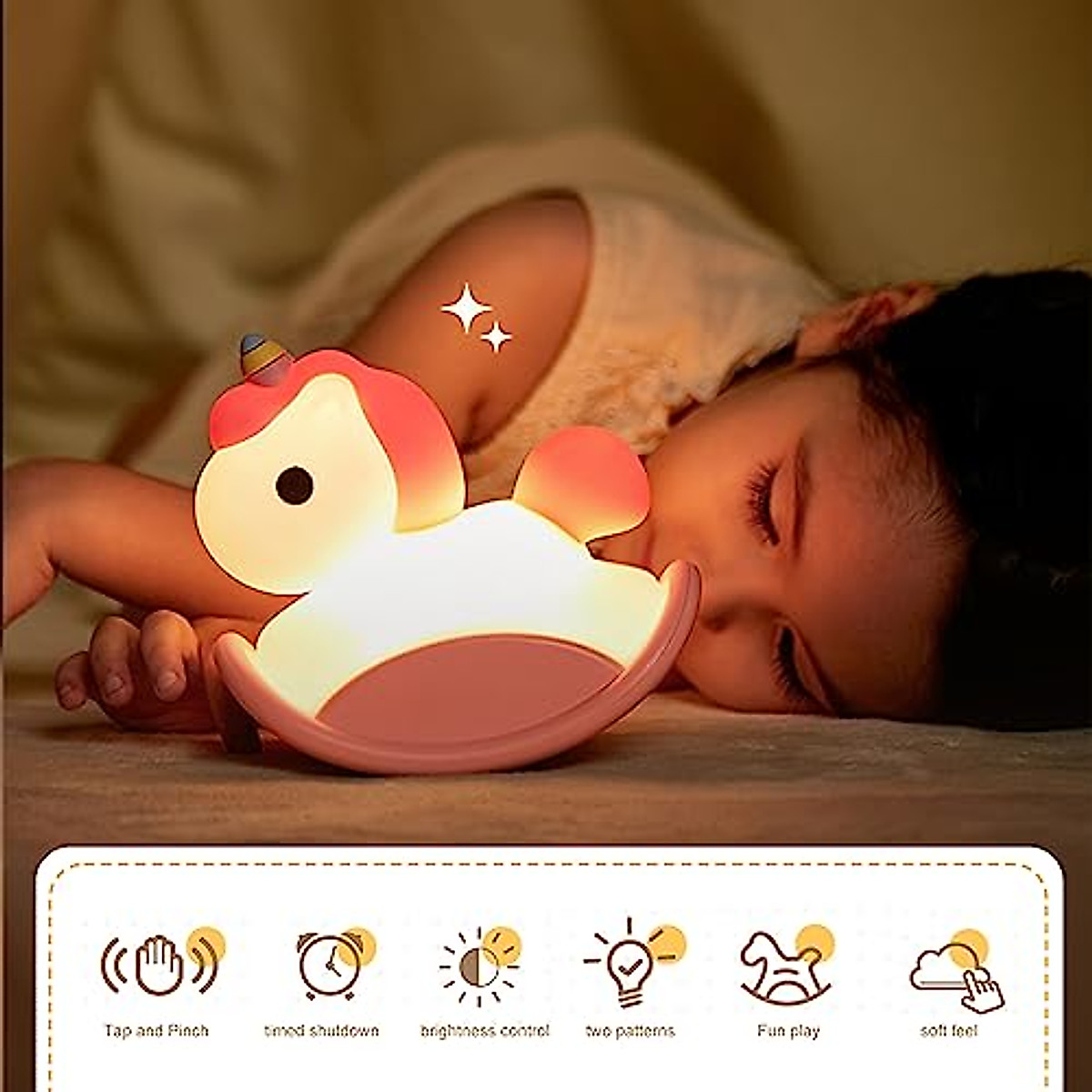 Kettalk Rocking Horse Night Light, Silicone Dimmable Nursery Nightlight LED Squishy Night Lamp with Timing,USB Rechargeable Bedside Touch Lamp for Kids Bedroom (Pink)