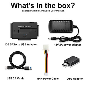 EYOOLD SATA IDE to USB 3.0 Adapter, External Hard Drive Reader Ultra Recovery Converter for Universal 2.5 3.5 IDE and SATA HDD SSD, 5.25-inch DVD/CD-ROM Optical Drive, Easy to Use
