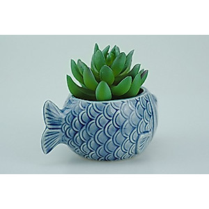 VanEnjoy 5" Ceramic Succulent Pot, Cute Ocean Blue Seashell Series, Conch Shaped Cactus Pot Planter, Flower Pot, Pottery Bonsai Pot (Seashell M)