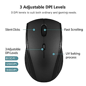 Huifen Type C Wireless Mouse, USB C Gaming Wireless Mice 2.4G Silent Ergonomic with 3 DPI Levels Compatible with Samsung Chromebook, Google Pixelbook, Dell, HP OMEN, More Device (Black)