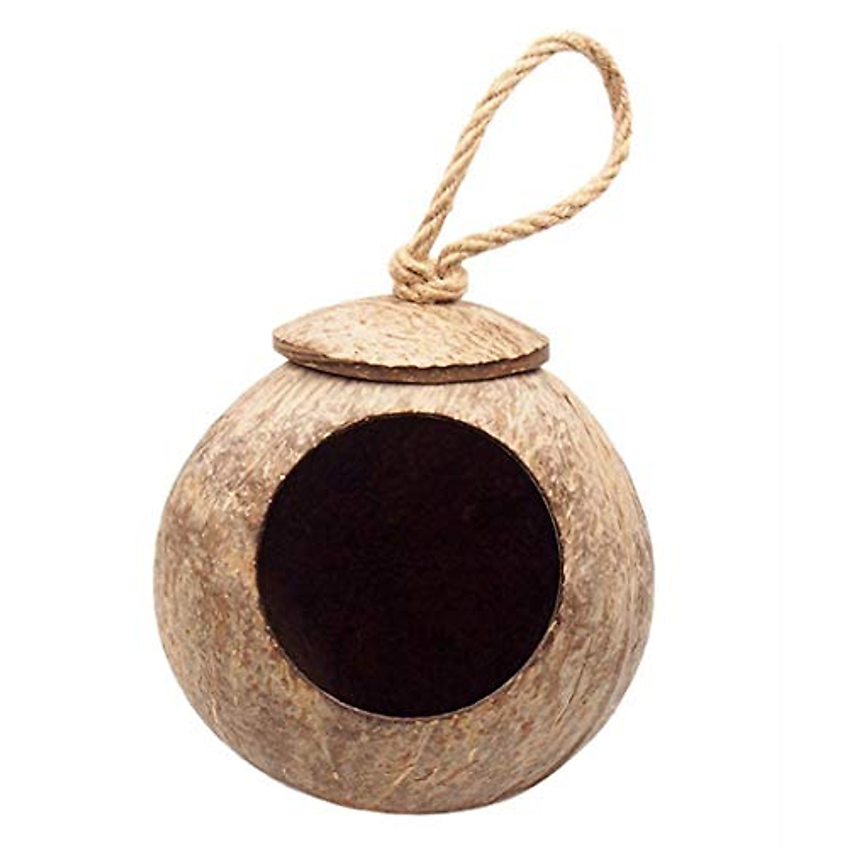 Bird Feeder Natural Coconut Shell Bird Nest with Hanging Lanyard, Birdhouse Hut Cage Feeder Toy for Pet Parrot