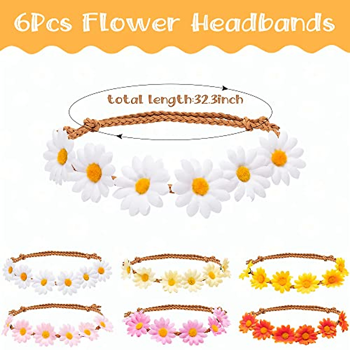 A1diee 12Pcs Groovy Retro Sunglasses Headbands Party Favors Boho Hippie Round Flower Polarized Eyewear Multicolor Daisy Flower Crown Costume Accessories Set 60s Festival Party Gifts for Kids