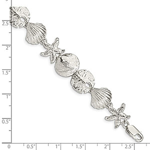 Solid 925 Sterling Silver Seashells Bracelet - with Secure Lobster Lock Clasp 7"