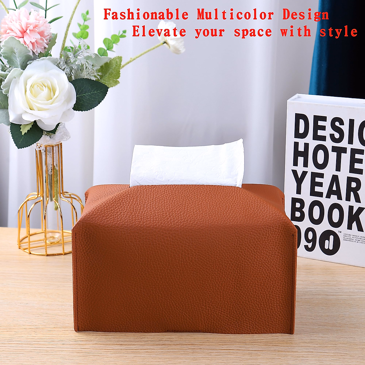 Tissue Box Cover, Leather Car Tissue Holder Rectangle, Black Toilet Tissue Box Holder Square for Bathroom (9.5 * 5 * 5 in, Gray)