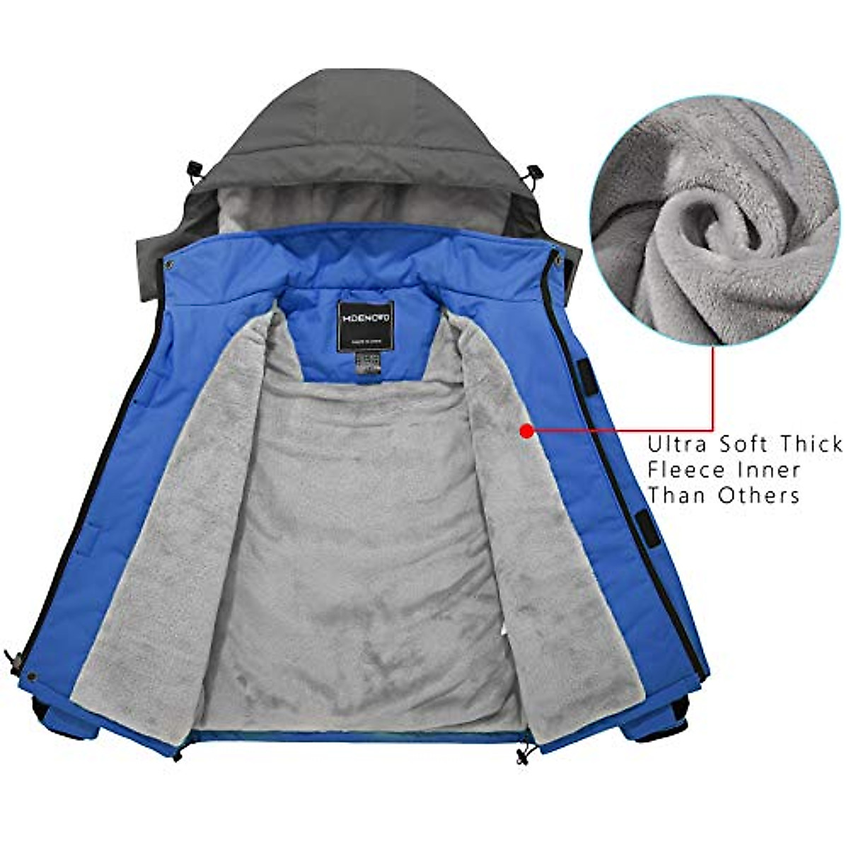 MDENOVO Boy's Waterproof Ski Jacket Snow Windproof Fleece Winter Coat Hooded(Blue,10-12)