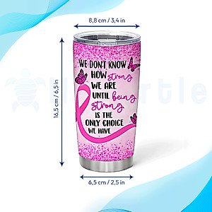 Hyturtle Personalized Breast Cancer Awareness Gifts For Women - Custom Name Stainless Steel Tumbler Coffee 20 oz - Motivational Breast Cancer Gifts For Friend, Mom On Awareness Month, Christmas