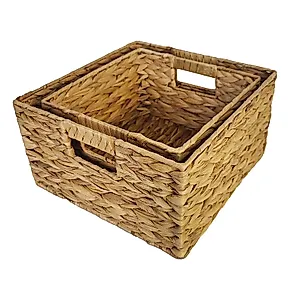 Wicker Baskets, Storage Baskets, Hand-Woven Wicker Baskets with Handles for Home Use, One Large and One Small Water Hyacinth Storage Baskets 7x12x12 Inches (2PCS)