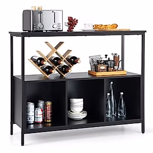 Giantex Buffet Sideboard, Wooden Cupboard, Kitchen Pantry w/Spacious Countertop, Large Open Shelf, 3 Cube Storage Cabinet, Sturdy Rustproof Steel Frame, Modern Stationary Island, Black