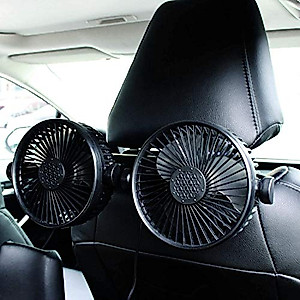 Poraxy Car Fans,12V/24V Electric Cooling Fan for Backseat, Headrest 360 Degree Rotatable Dual Head Rear Seat Air Fan for Sedan SUV RV Boat