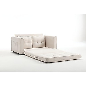 FULife Convertible Loveseat Sofa Futon Couch Sleeper Pullout Chaise Lounge Recliner Chair Reversible Folding Daybed Guest Bed, Beige Velvet Fabric 55”w