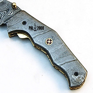 POC-9453 Handmade Damascus Steel 7.4 Inches Folding Pocket Knife - Damascus Handle