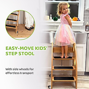 StrongTek Toddler Step Stool for Kitchen and Bathroom, Kids Step Stool for Learning, Toddler Kitchen Stool Helper, and Toddler Standing Tower - 28" High, with Wheels and Handles, 350 lbs Capacity