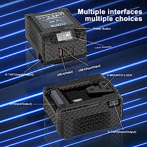 JYJZPB V Mount Battery, Mini V Lock Battery Upgraded 99Wh 14.8V 6800mAh with D-Tap/USB-A/BP Output&LCD Display, Small Portable VMount Battery for Camera Camcorder Broadcast BMPCC, Dtap-Mini-Battery