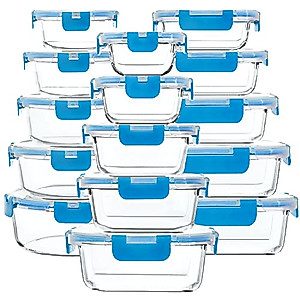 M MCIRCO 30 Pieces Glass Food Storage Containers with Upgraded Snap Locking Lids,Glass Meal Prep Containers Set - Airtight Lunch Containers, Microwave, Oven, Freezer and Dishwasher Friendly, Blue