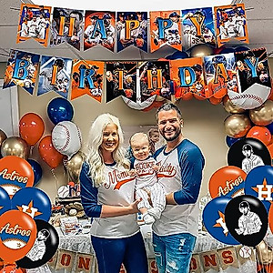 Astros Baseball Birthday Party Decorations ,Astros Baseball Birthday Party Favor with Banner, Ballons,Cake Topper, Cupcake Toppers for Boys Girls Fans Baseball Party Supplies
