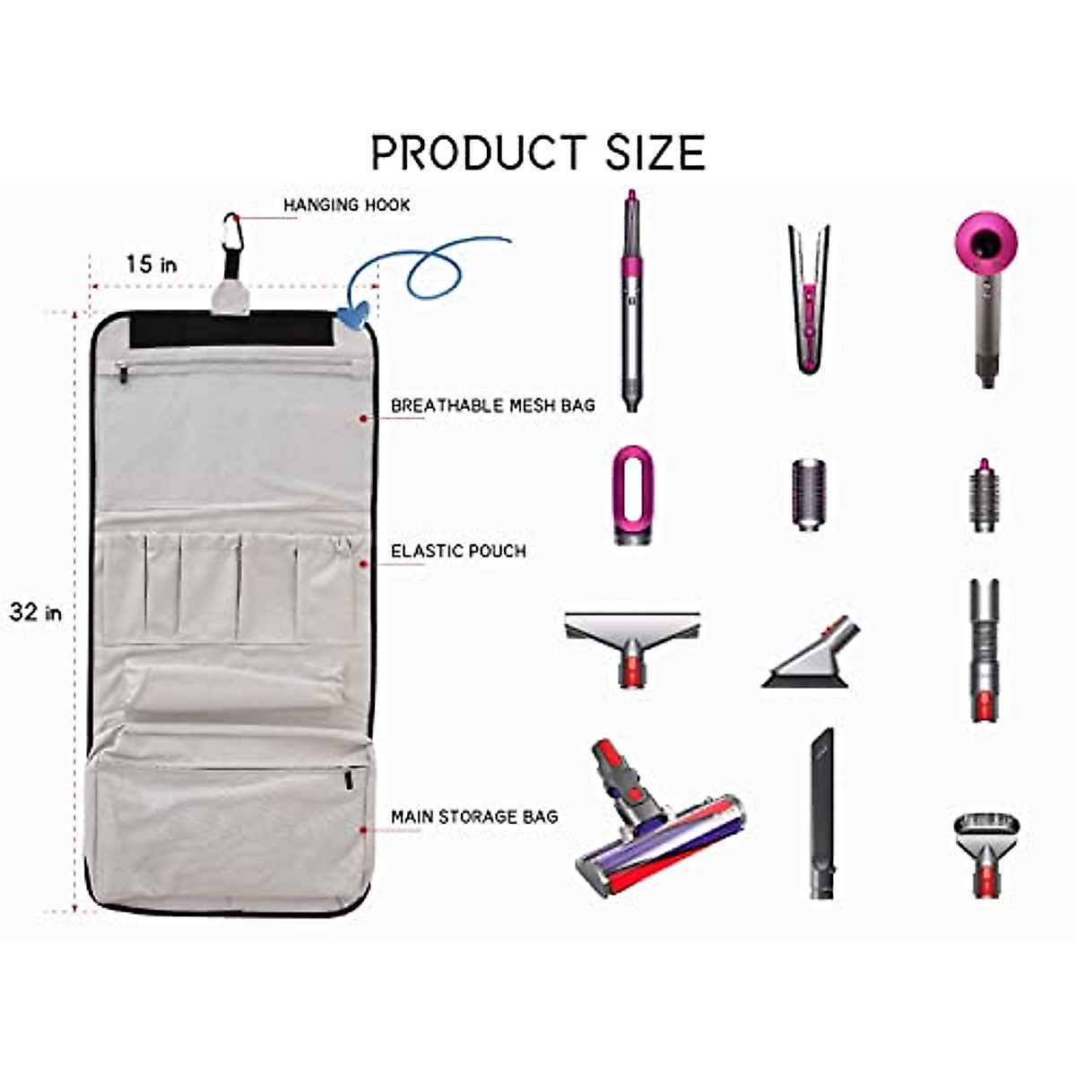 SenYang Multi Purpose Vacuum Cleaner Accessories Storage Bag,Hang Storage Bag for Vacuum Cleaner Tool Storage, Travel Carrying Protective Case for Airwrap Styler or Tool Accessories (Black)