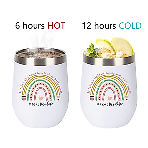 Ugiftcorner Teacher Gifts for Women Teacher Tumbler Teacher Appreciation Gifts for Christmas Thank You Graduation Birthday Gifts for Teacher Stainless Steel Wine Tumbler Cup White 12 OZ
