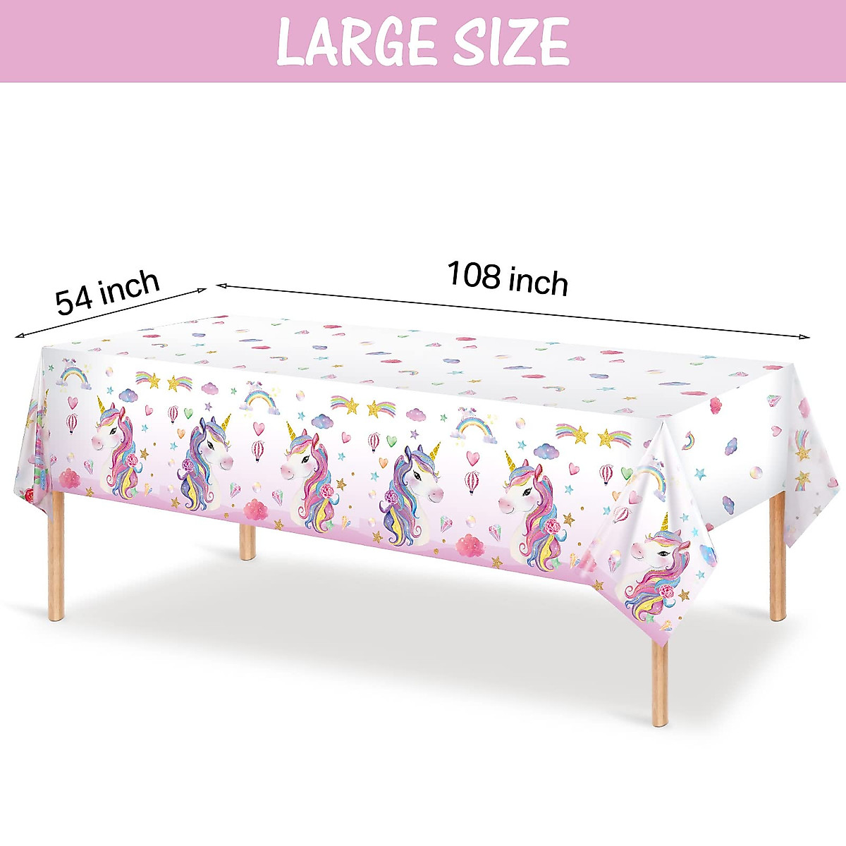 3 Pieces Unicorn Table Cloth Covers Disposable Unicorn Table Covers Larger Plastic Unicorn Tablecloths Rectangle Table Covers for Baby Shower Birthday Themed Party Supplies, 108 x 54 Inches