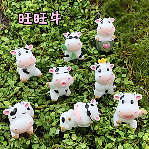 MAOMIA 8 Pcs Cow Figures for Kids, Animal Toys Set Cake Toppers, Cow Fairy Garden Miniature Figurines Collection Playset for Christmas Birthday Gift Desk Decoration