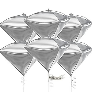 PartyWoo Metallic Silver Balloons 50 pcs 5 Inch and Diamond Silver Foil Balloons 6 pcs