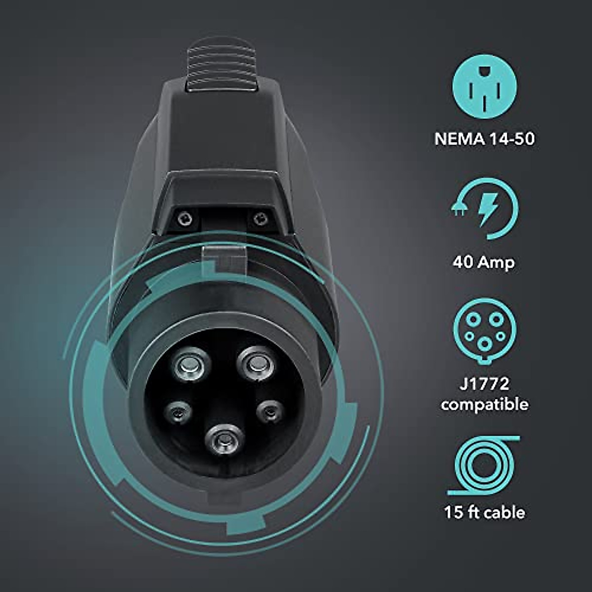 Lectron 40 Amp Level 2 EV Charger - 240V, 40 Amp, 9.6 kW, 15 ft Extension Cord & J1772 Cable - Portable Electric Car Charger for J1772 EVs with NEMA 14-50 Plug