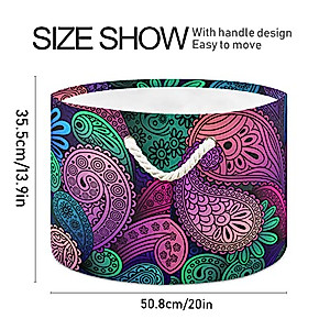 ALAZA Rainbow Paisley Indian Ethnic Storage Basket Gift Baskets Large Collapsible Laundry Hamper with Handle, 20x20x14 in